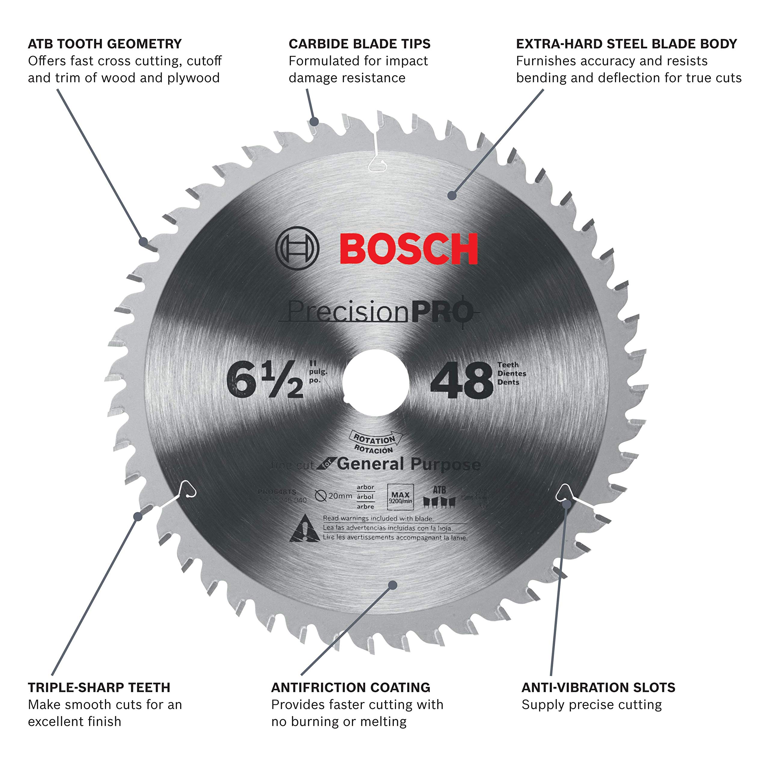 BOSCH PRO648TS 6-1/2 In. 48-Tooth Precision Pro Series Track Saw Blade,Silver