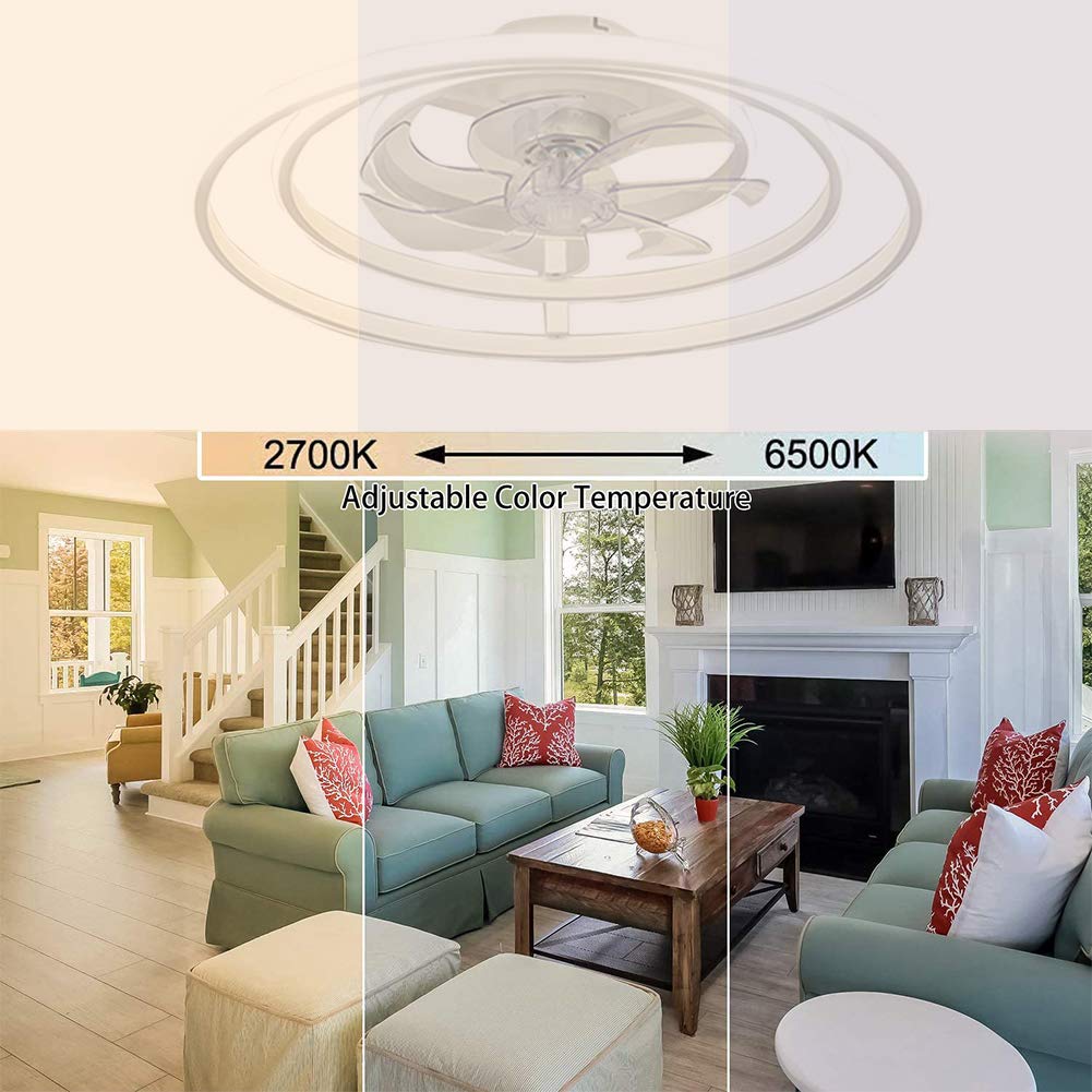 Ceiling Fan with Lights, 24 Inch Remote Control LED Dimmable Semi Flush Mount Invisible Blades Enclosed Low Profile Fan for Living Room Bedroom Restaurant