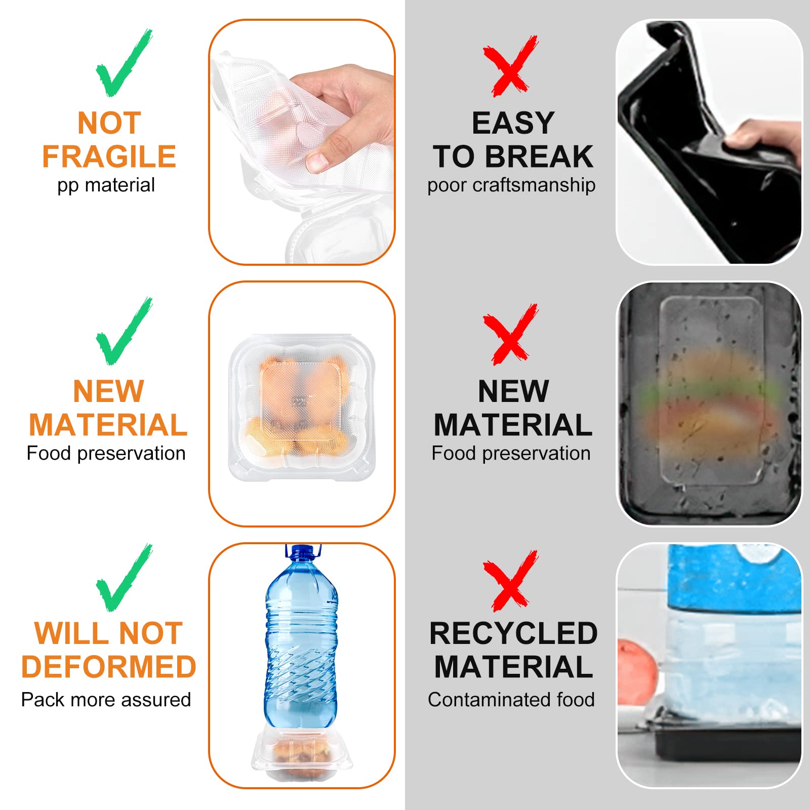 DODHEG 24 PCS Clear Clamshell Take out Containers, Plastic Food Container, Disposable Plastic To Go Containers, for Cakes, Hamburger, etc, 6 x 6 Inch