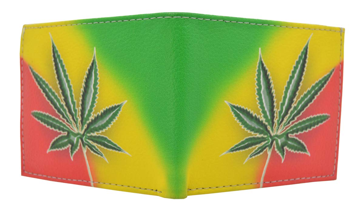 Leather Bi-fold Rasta Marijuana Wallet Bills Credit Card Holder Pockets Unisex Men Women Wallet