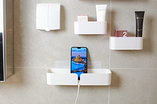 LADYBEE7LES Wall Floating Shelves White 4pcs Set, Self Adhesive Wall Shelf/Bathroom Makeup Wall Organizer/Wall décor/No Drill Plastic Storage Bins, Multi-Sizes, Stickers Included
