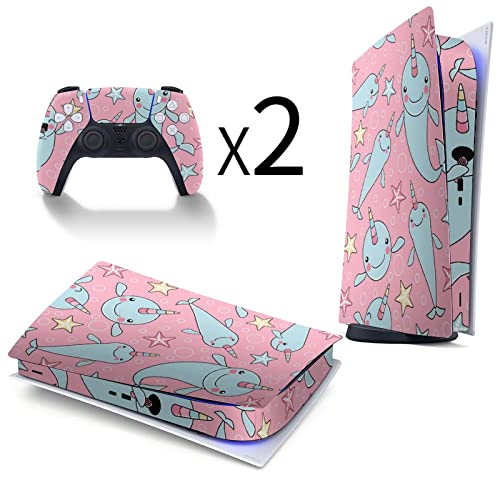 Cute Baby Narwhal Or Whale Unicorn Full Protective Skin Cover Design Wrap Decal Sticker Compatible with PS5 Digital Edition Console and Controller