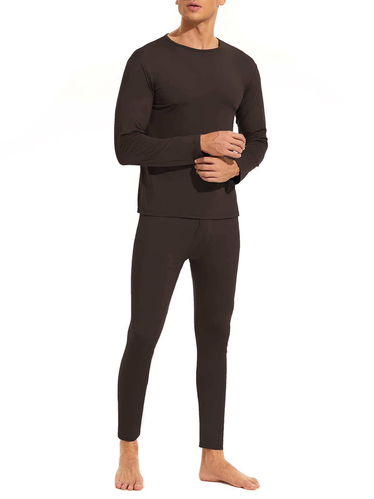 Century Star Thermal Underwear for Men Lightweight Soft Long Johns Warm Base Layer Top and Bottom Lightweight Brown Medium