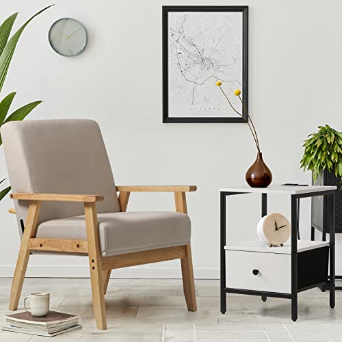 Homajor Nightstand with Charging Station,Side Table with Storage,end Tables Living Room,Bedside Table with Fabric Drawers,End Tables with USB Ports for Bedroom,Small Spaces,White