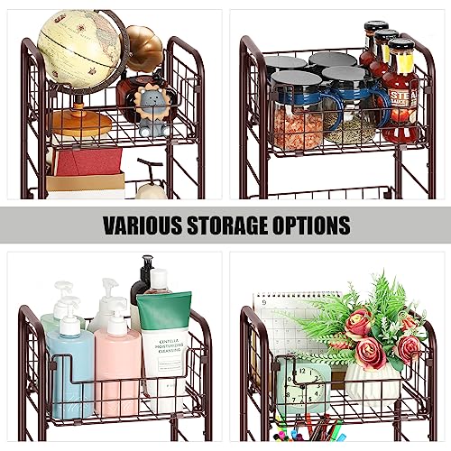 Freestanding Bathroom Shelving Unit,Metal 3 Tier Shelf,Bathroom Storage Organizer Shelf Basket Shelf for Bathroom,Kitchen,Living Room,Can Accommodate Toiletries Home Office Supplies(Antique Brass)