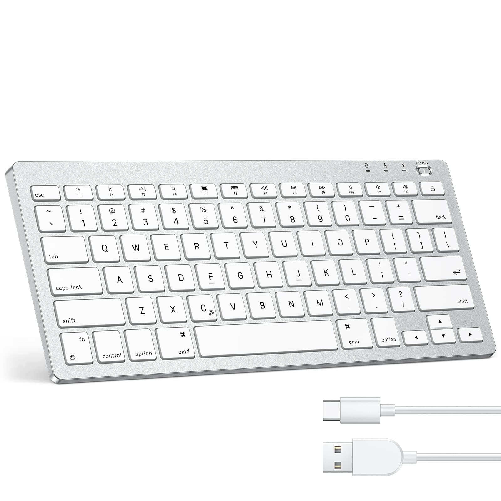 Emetok for iPad Keyboard [Aluminum Base, Big Keycap, Rechargeable], Portable Bluetooth 5.1 Keyboard for iPad 10th/9th/8th, iPad Pro 11/12.9, iPad Air/Mini/iPhone, Silver