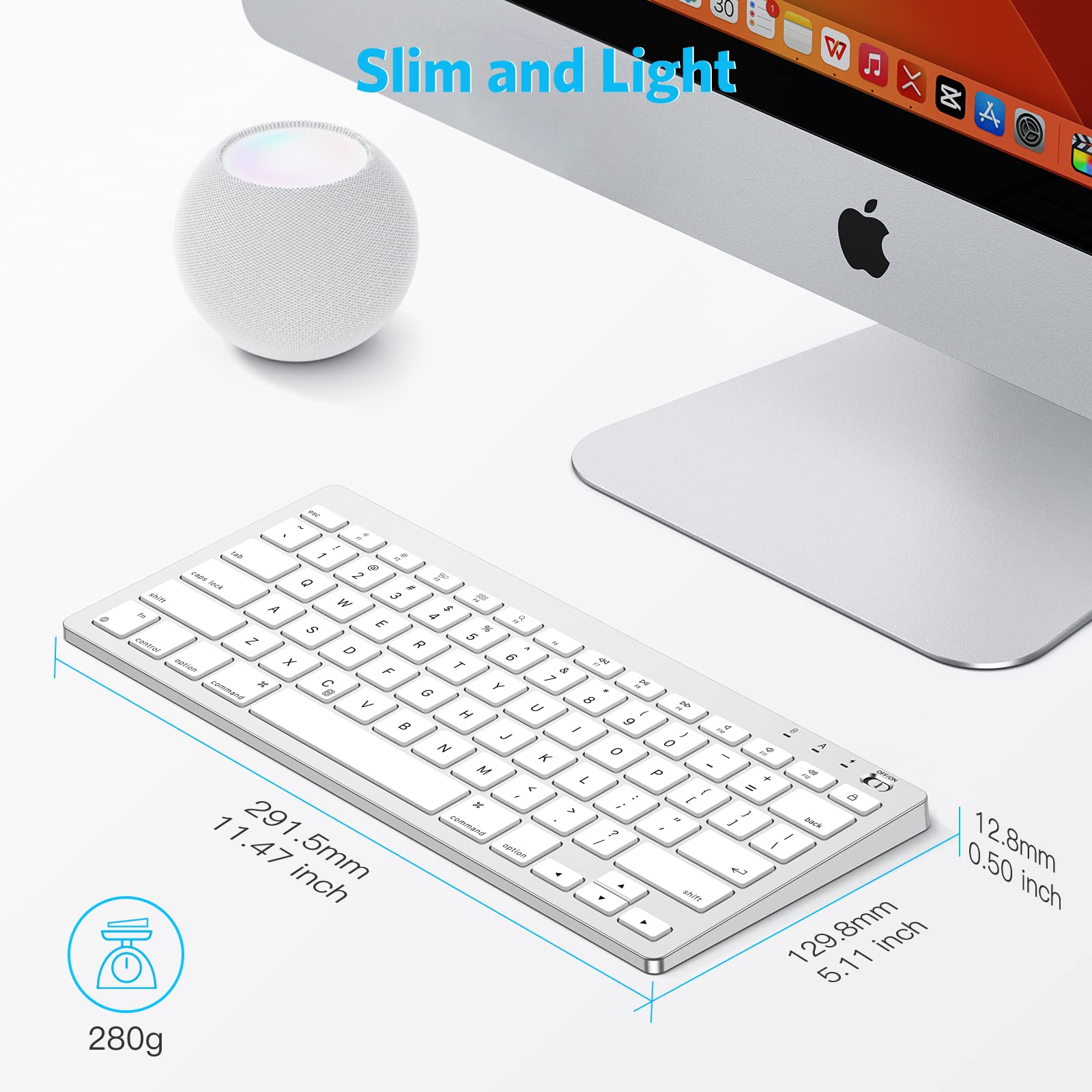 Emetok for Mac Keyboard [Aluminum Base, Rechargeable], Ultra Slim Bluetooth 5.1 Keyboard with [Upgraded Scissor Keys] Customized for MacBook Air/Pro, iMac, iMac Pro, Mac Mini/Pro, Silver