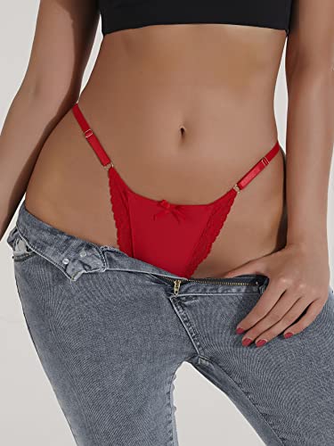 Milumia Women Sexy Cheeky Lace Panties Thongs Underwear Low Rise G-String Brief Hipster A Red Medium