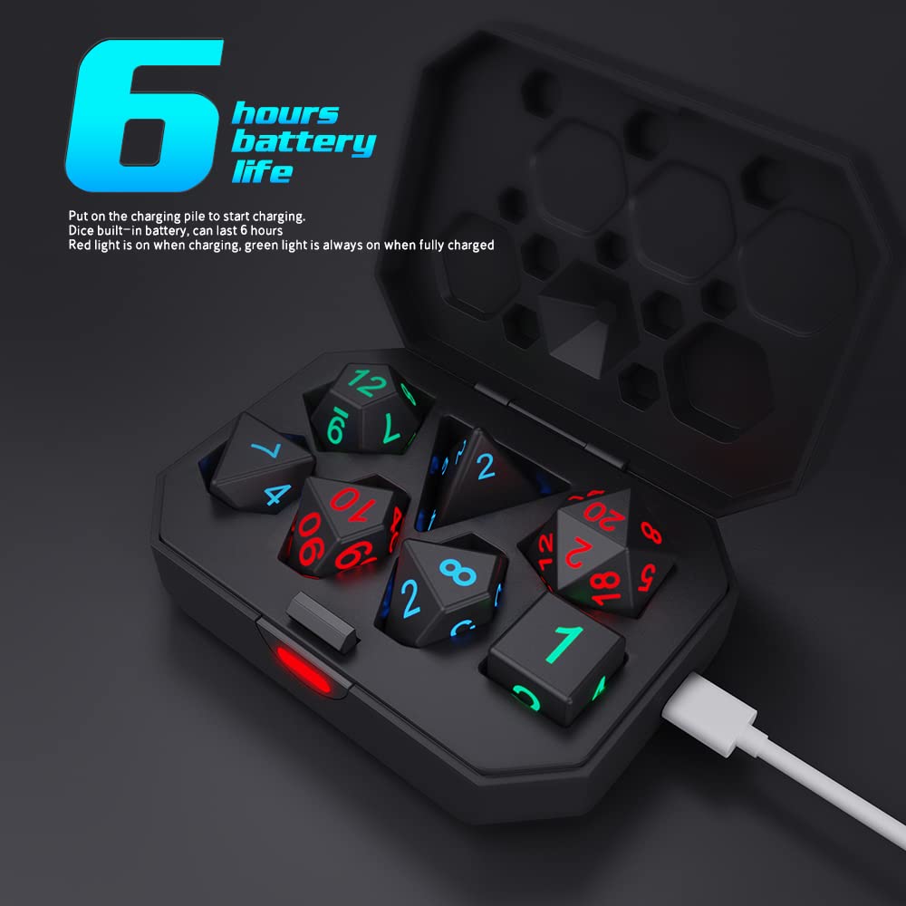 DND Dice Set Laelr Polyhedral DND Dice 7 PCS Glowing Dice Set with Charging Box Electronic Dices Shake to Light Up Dice D&D Dice Rechargeable for Dungeon and Dragons Role Playing Game Tabletop Games