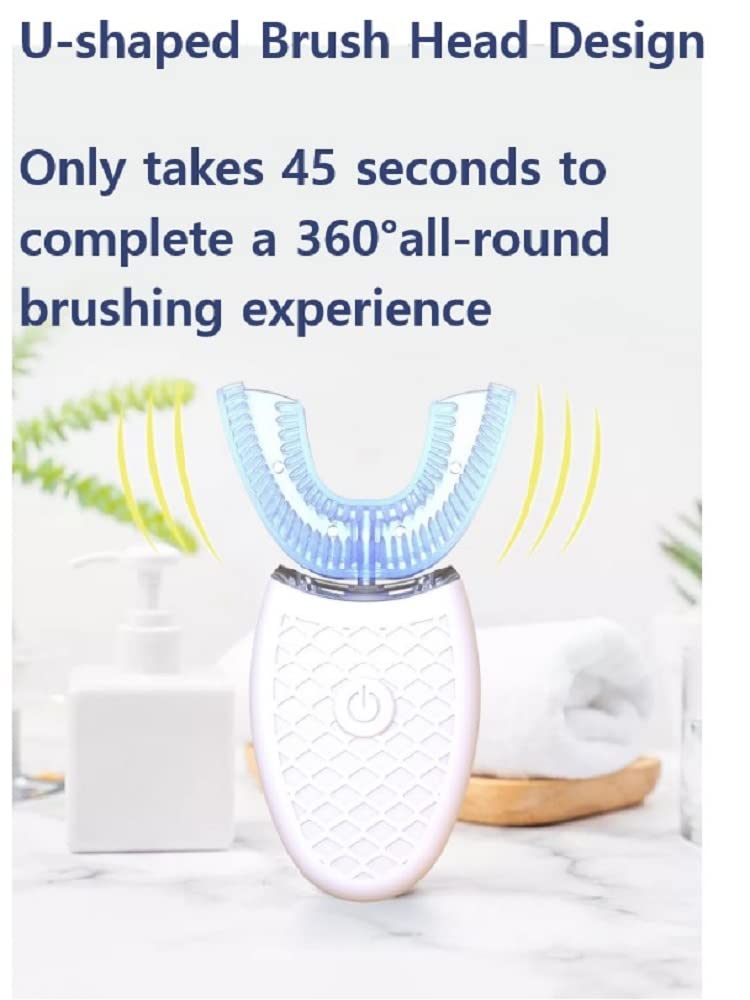 CeqCin Adult Sonic Electric Toothbrush Set U-Shaped Toothbrush 4 Modes Built-in Smart Timer Teeth Whitening Hands Free Toothbrush(White)