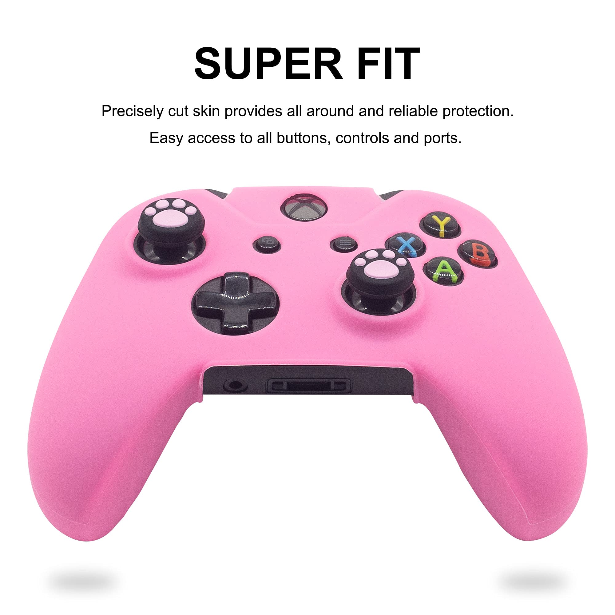 BRHE Cute Skin Cover for Xbox-One/Series X/S Controller Anti-Slip Silicone Grip Protective Case Accessories Set Wireless/Wired Gamepad Joystick with 2 Cat Paw Thumb Grips Caps (Deep Pink)