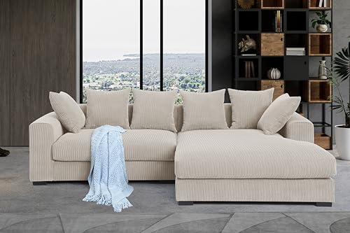Eafurn Luxe Upholstered Right Facing Chaise Lounge Sectional Sofa in Soft Corduroy Fabric with Removable Cushions, Oversized Sleeper Couch Bed for Relaxing in Living Room or Bedroom