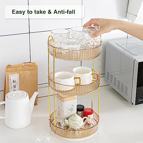 CICUFY Rotating Makeup Organizer Acrylic Perfume Organizer Clear Skincare Organizer Cosmetics Organizer for Vanity Countertop-3 Tier Gold