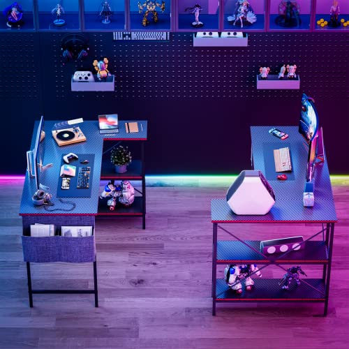 Homall L Shaped Gaming Desk, 47" Computer Desk with Carbon Fiber Surface, Home Office Writing Workstation with Space-Saving Corner, Easy to Assemble, Black