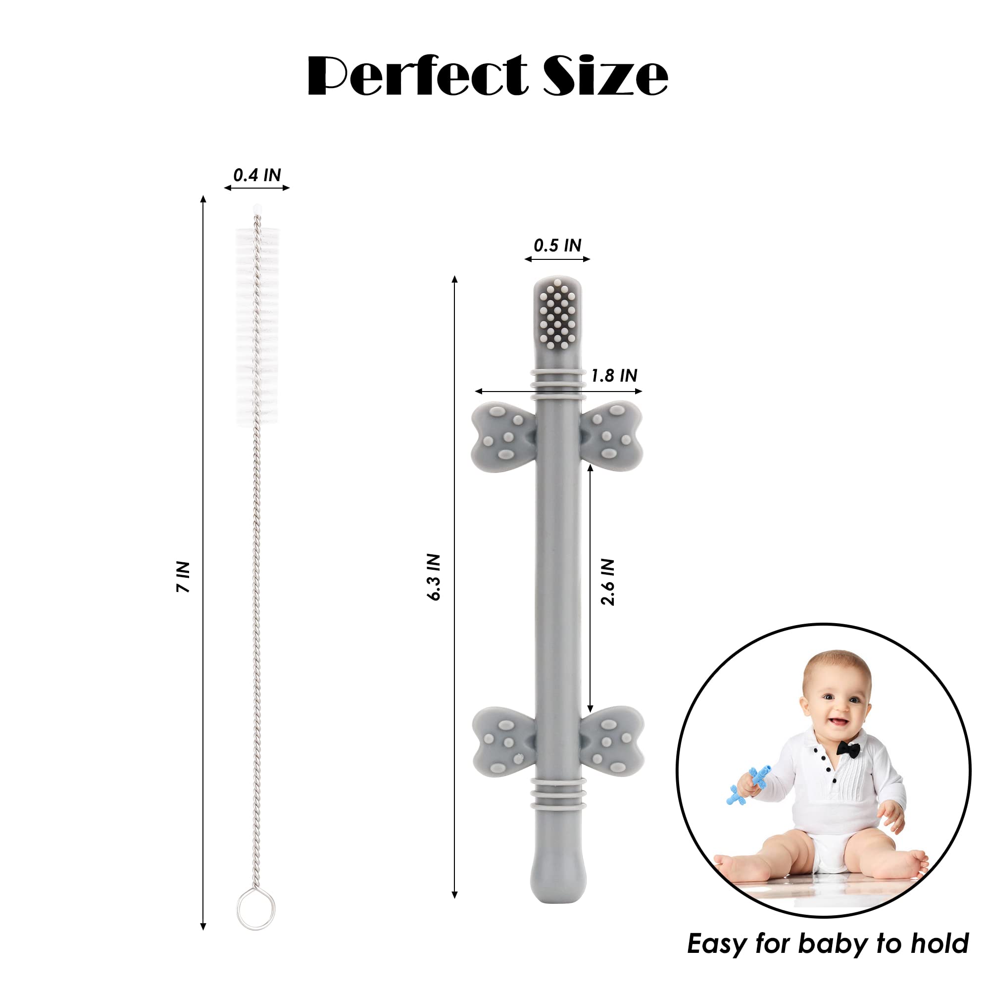 Hollow Teething Tubes with Safety Shield, Silicone Teether Toy for Babies 3-18 Months, BPA Free/Freezable Toddler Baby teether Toothbrush-Easy to Clean(Four-Color)
