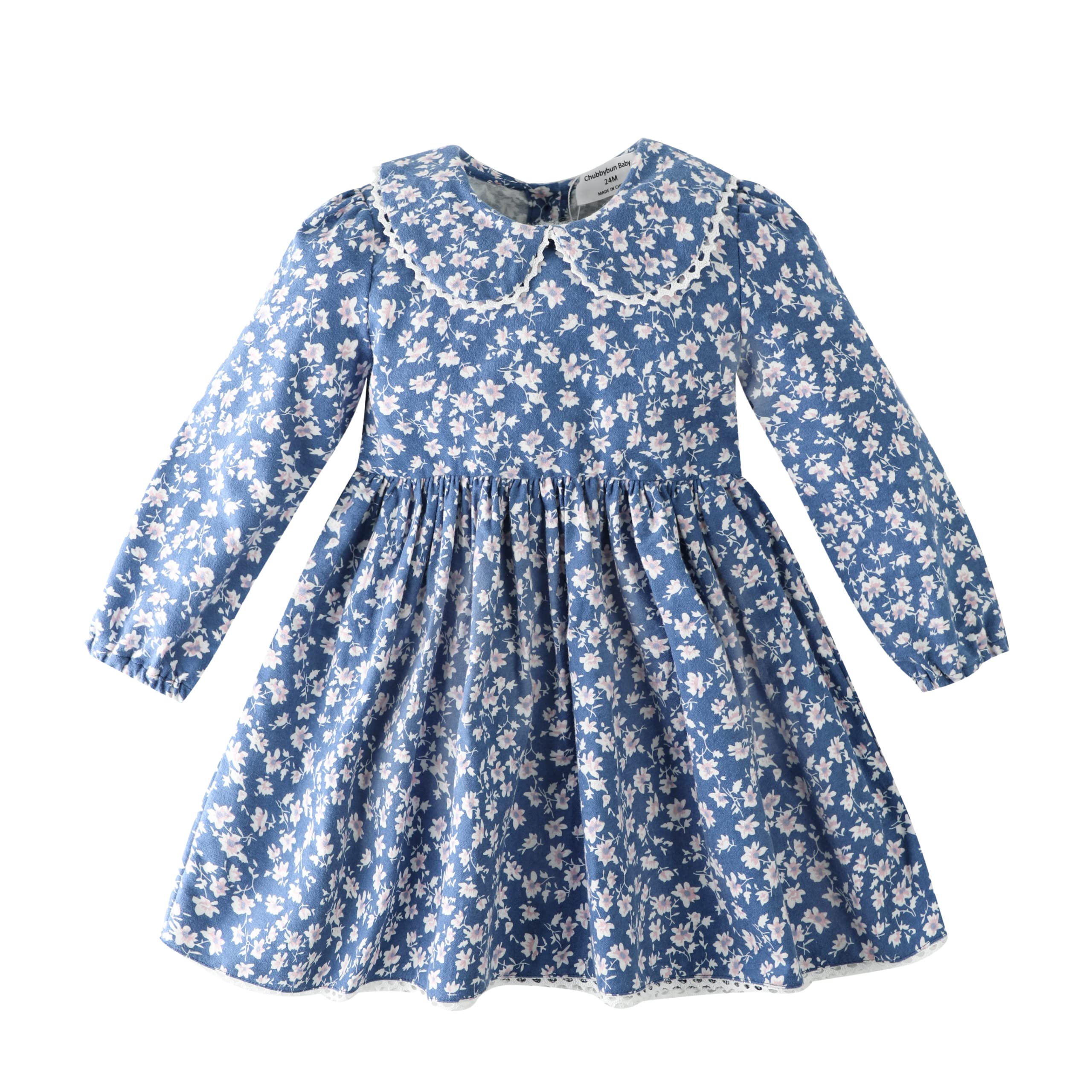 CHUBBYBUN BABY Toddler Girls Peter Pan Collar Dress (Blue Floral 24M)