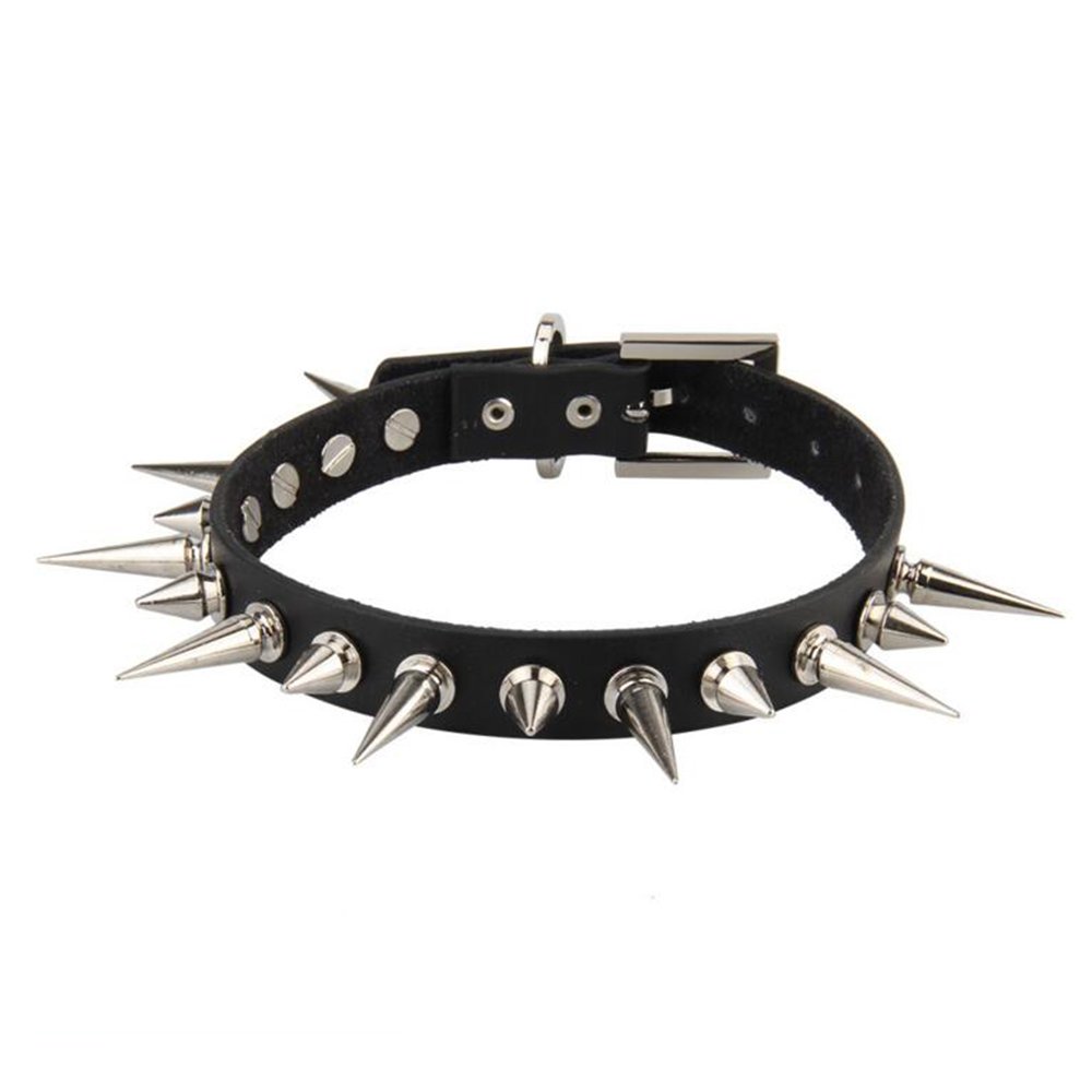 Bystar Unisex Genuine Leather Punk Rock Gothic Spikes Rivets Choker Collar Necklace