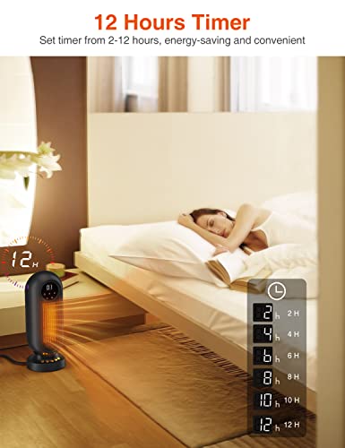 Lafhome Space Heater, 1500W Portable Ceramic Tower Heater, Oscillating Electric Space Heater with LED Flame Light, 12H Timer & Remote Control for Home Bedroom Office Indoor Use