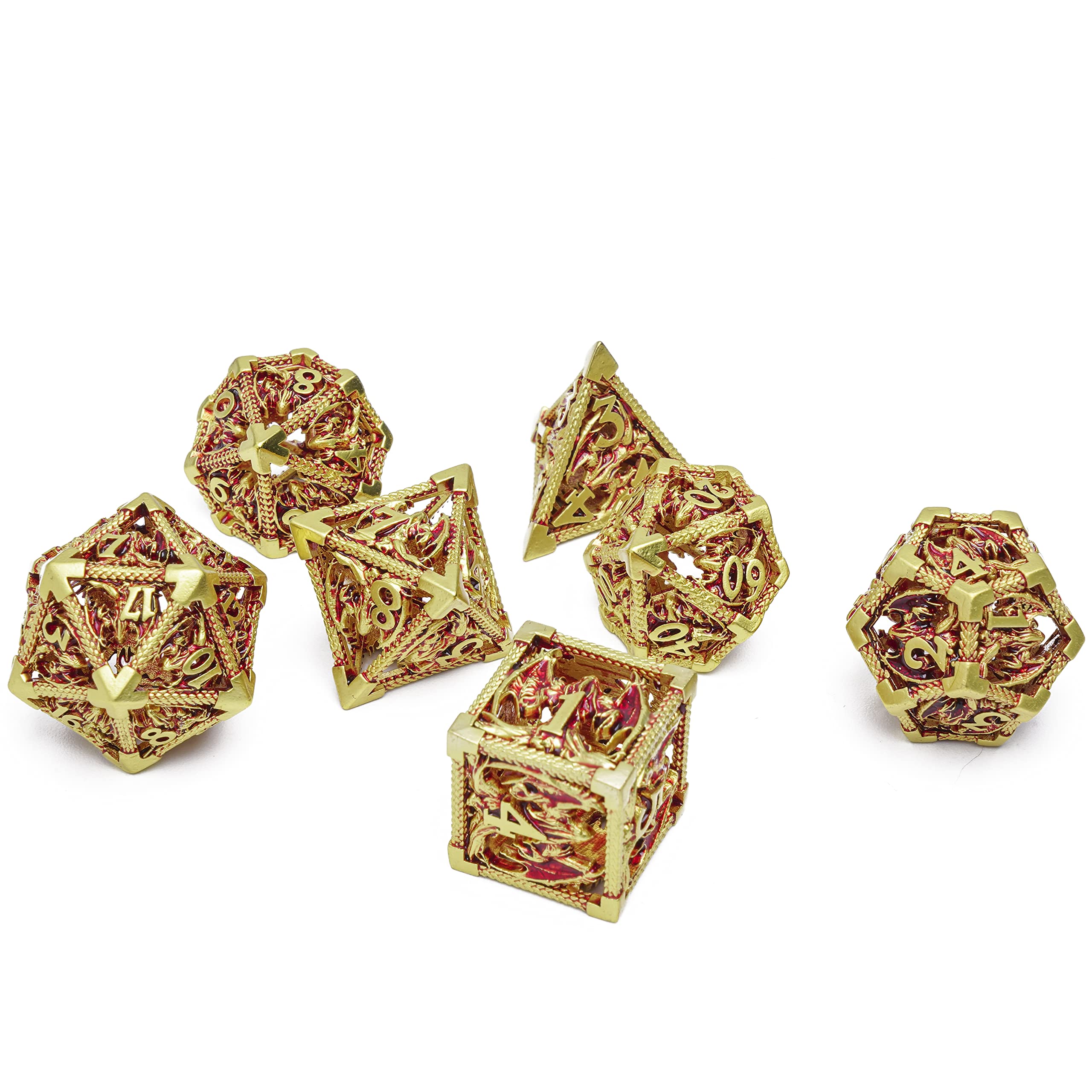 DND Metal Dice Set Polyhedral Dice Set Dungeons and Dragons Dice Hollow Dice 7Pcs Suitable for DND RPG MTG Dungeon and Dragons Table Board Roll Playing Games