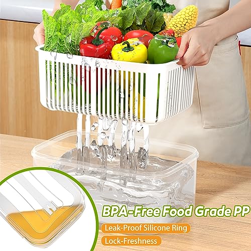 Fruit Storage Containers for Fridge - 10-Piece Kitchen Organizers Leak Proof Produce Saver and Veggie Storage Bins Set for Refrigerator, Plastic Airtight Food Storage Containers with Lids & Handle