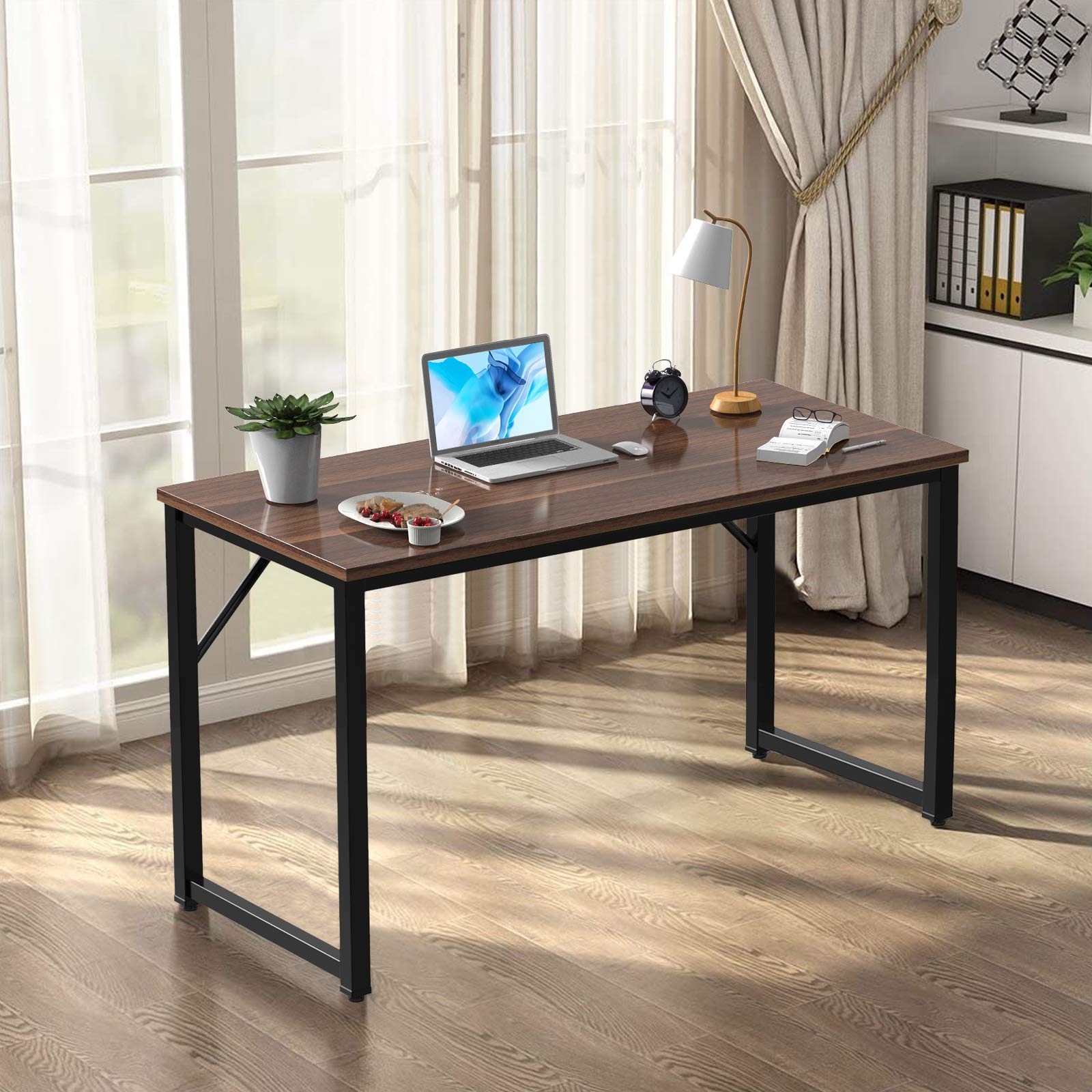 BOSSIN Computer Desk Table 39" Study Writing Table for Home Office,Modern Sturdy Office Desk for Small Spaces,Black and Brown(Brown)