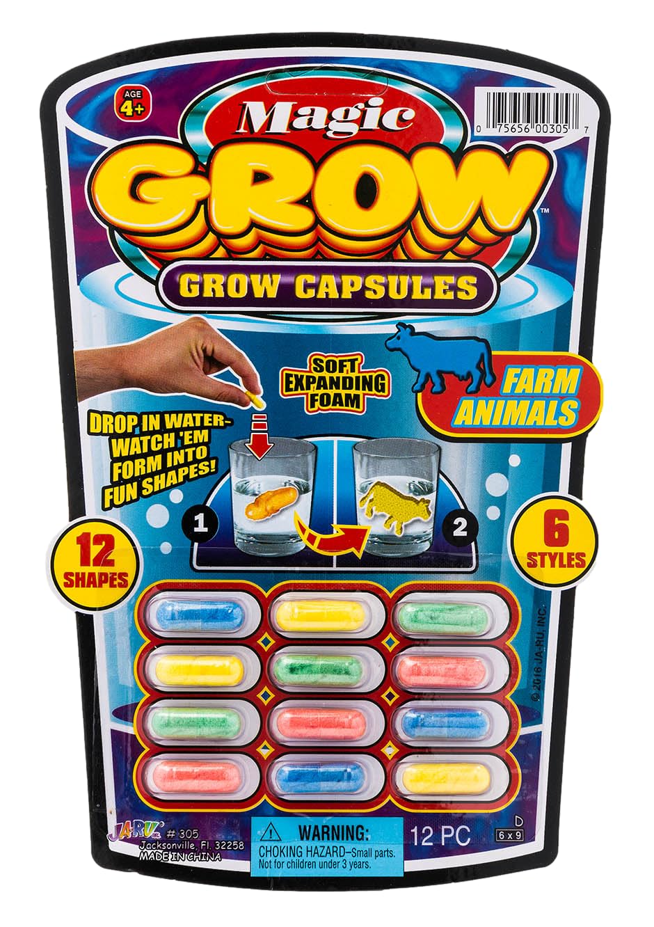 JA-RU Magic Grow Capsules (12 Capsules/Assorted Style) Best Growing Animals Assorted Style Capsules Bath Toys for Kids. 305-1H