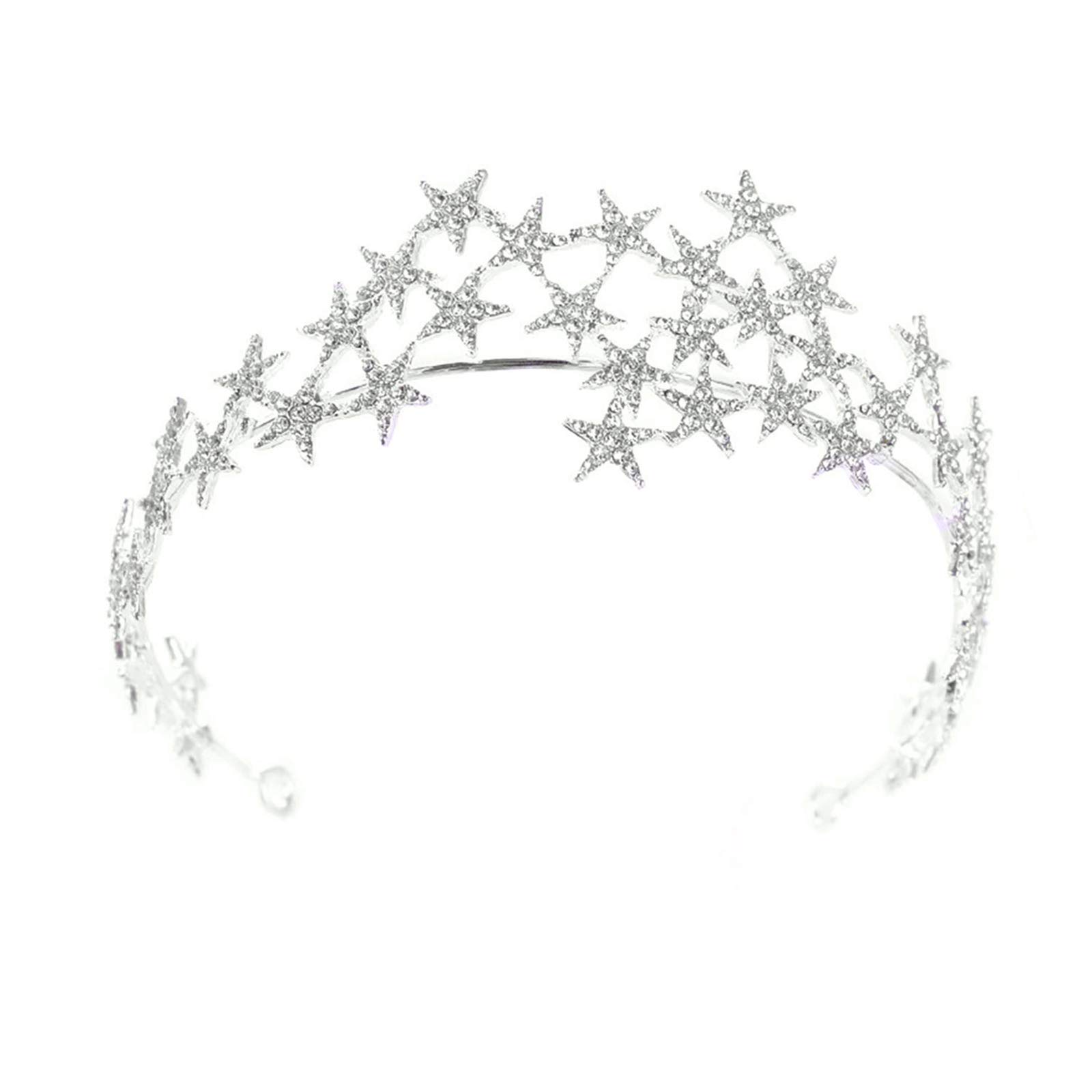 Bling Rhinestone Star Crown Headbands for Women Birthday Wedding Silver Star Tiara Bridal Hair Pieces