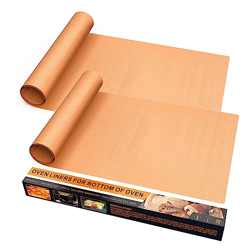 UBeesize 2 Pack Large Copper Oven Liners for Bottom of Oven BPA and PFOA Free,16"x24" Thick Heavy Duty Non Stick Teflon Oven Mats for Electric, Gas, Toaster,Convection, Microwave Ovens and Grills