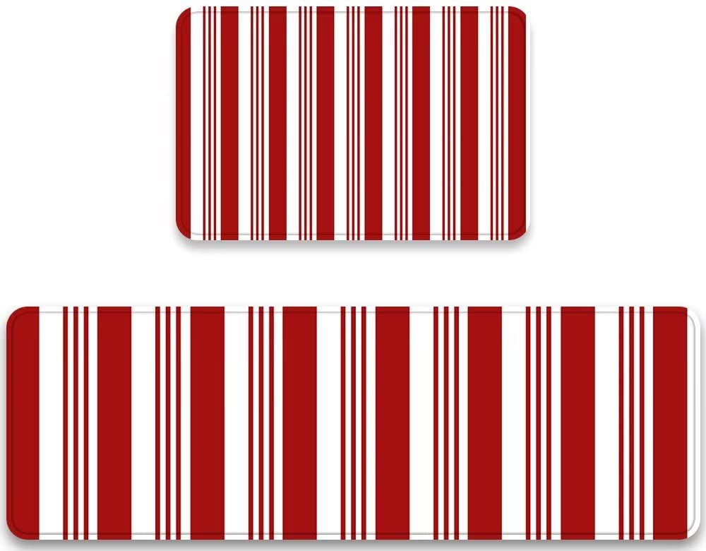 Christmas Kitchen Mat Set of 2 Abstract Red and White Striped Candy Cane Pattern Floor Mats Non Slip Doormat Washable Kitchen Rug and Mats Anti Fatigue Cushioned Area Runner Rugs for Sink