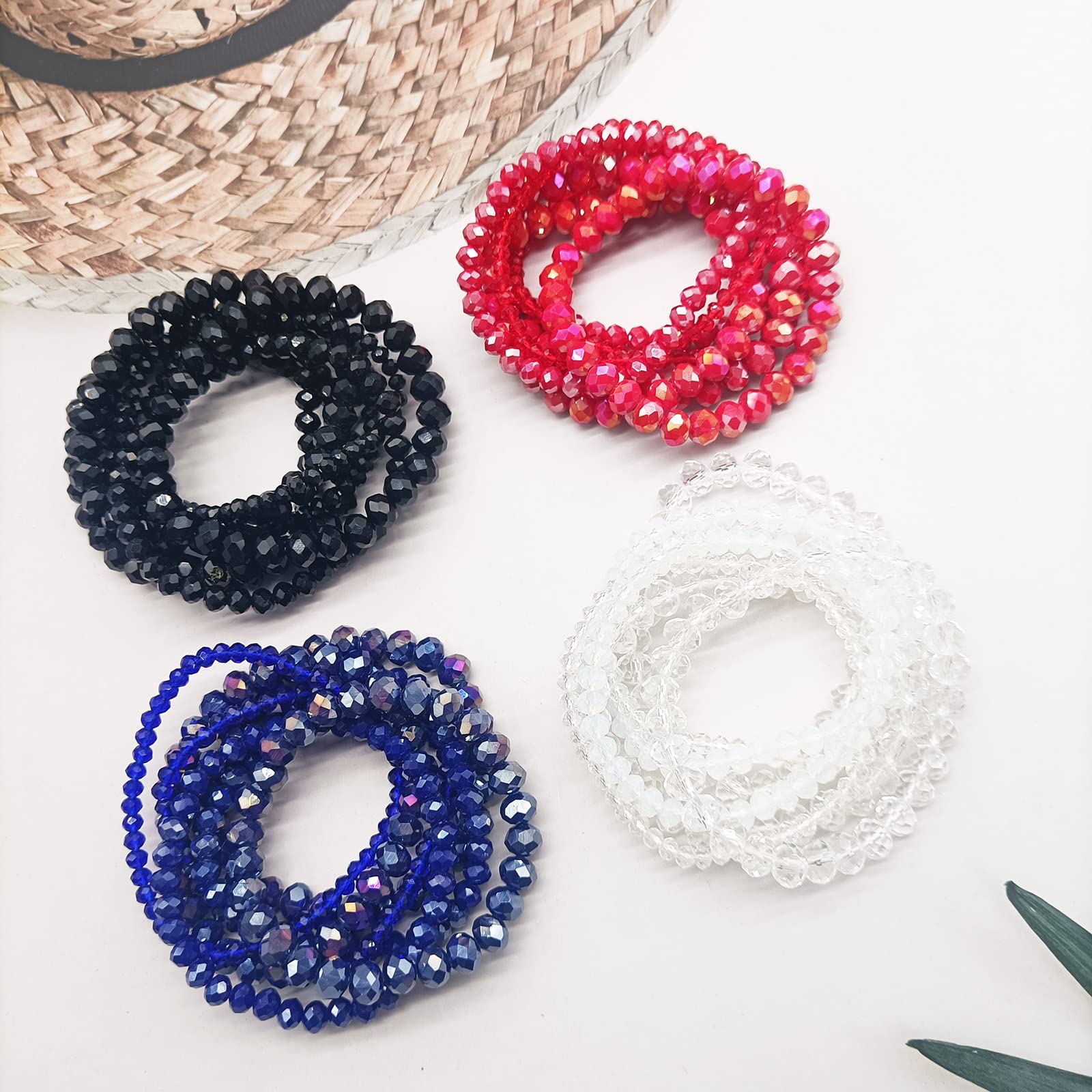 CASDAN 28 Pcs Crystal Beaded Bracelets for Women Bohemian Stackable Stretch Bracelets Crystal Beads Bracelets Jewelry Set 4-8 MM