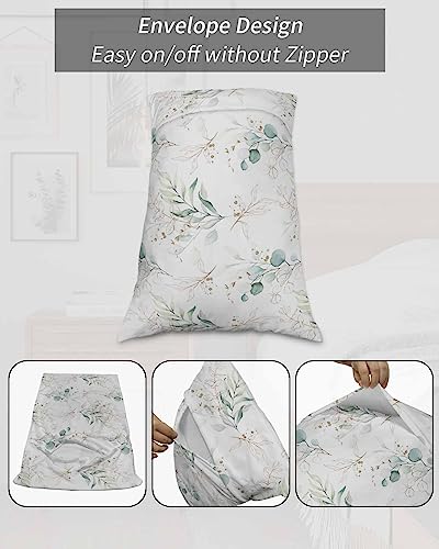 Edwiinsa Tropical Leaves Pillow Covers King Standard Set of 2 20x36 Bed Pillow, Summer Teal Leaf Spring Floral Rustic Plush Soft Comfort for Hair/Skin Cooling Pillowcases with Envelop Closure
