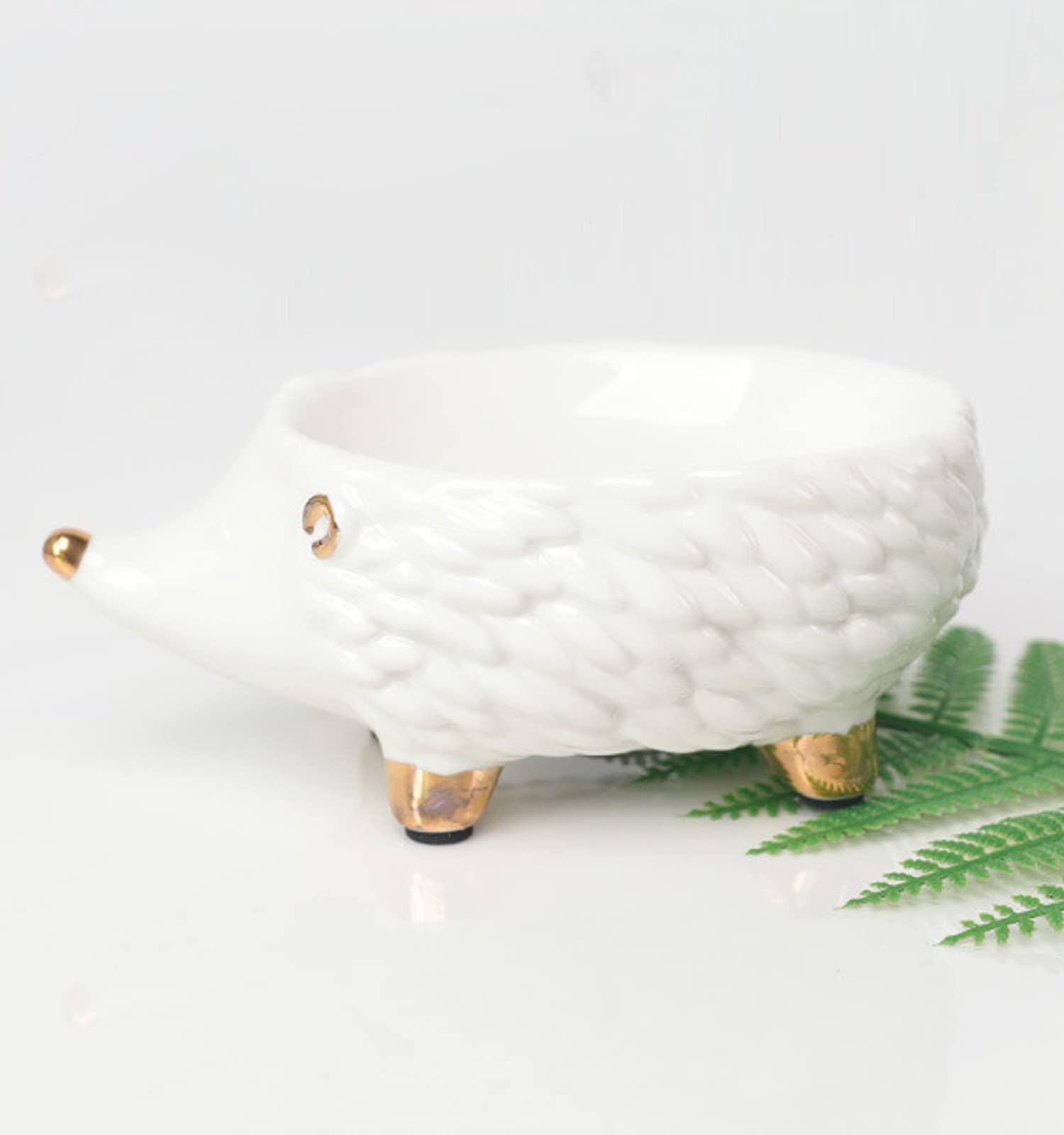 Ceramic Soap Dish with Drain, Hedgehog Toilet Soap Box, Ceramic Jewelry Tray, Funny Soap Storage Container for Shower Bathroom Kitchen Bathtub,White