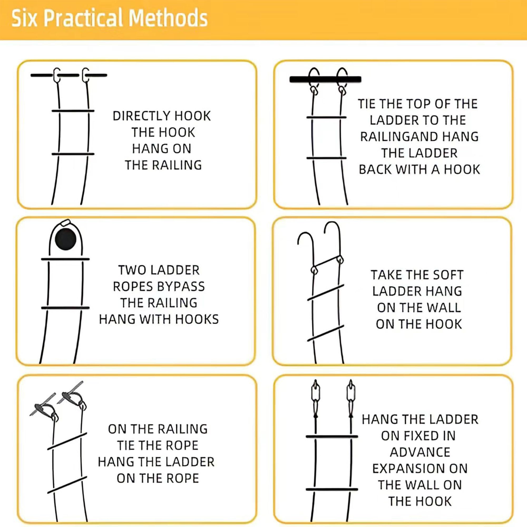 Fire Escape Ladder 26ft Emergency Fire Ladder Training Soft Ladder Jump Grid Ladder 2-3 Story Residential Reusable Window Balcony Treehouse Safety Rope Ladder