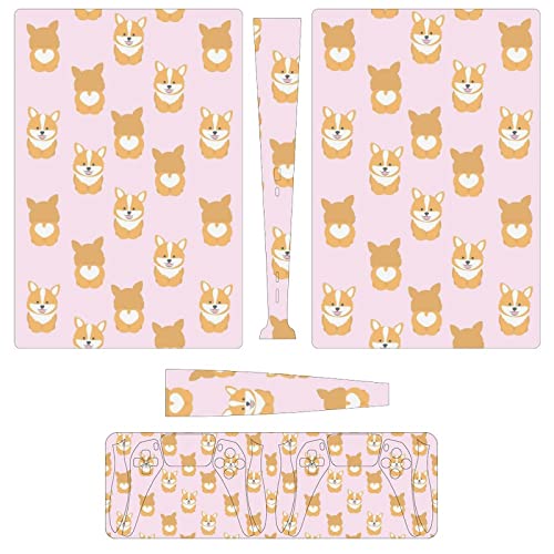 Cute Corgi Dog Full Protective Skin Cover Design Wrap Decal Sticker Compatible with PS5 Digital Edition Console and Controller