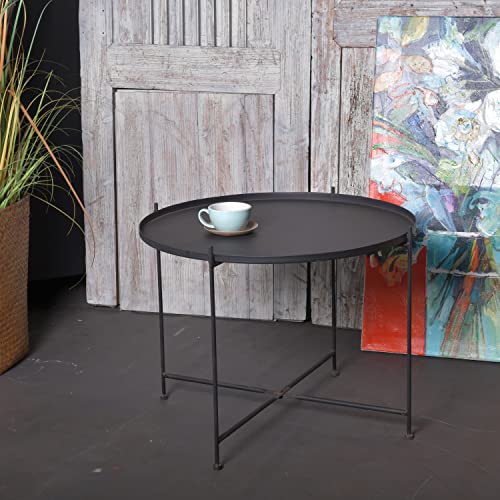 FUBIRUO End Table, Sofa Table Small Round Side Tables, Metal Nightstand,Outdoor Table Round for Living Room Bedroom Balcony Patio and Office Accent Coffee Table, (D) 23.6''x(H) 21.6'', Black