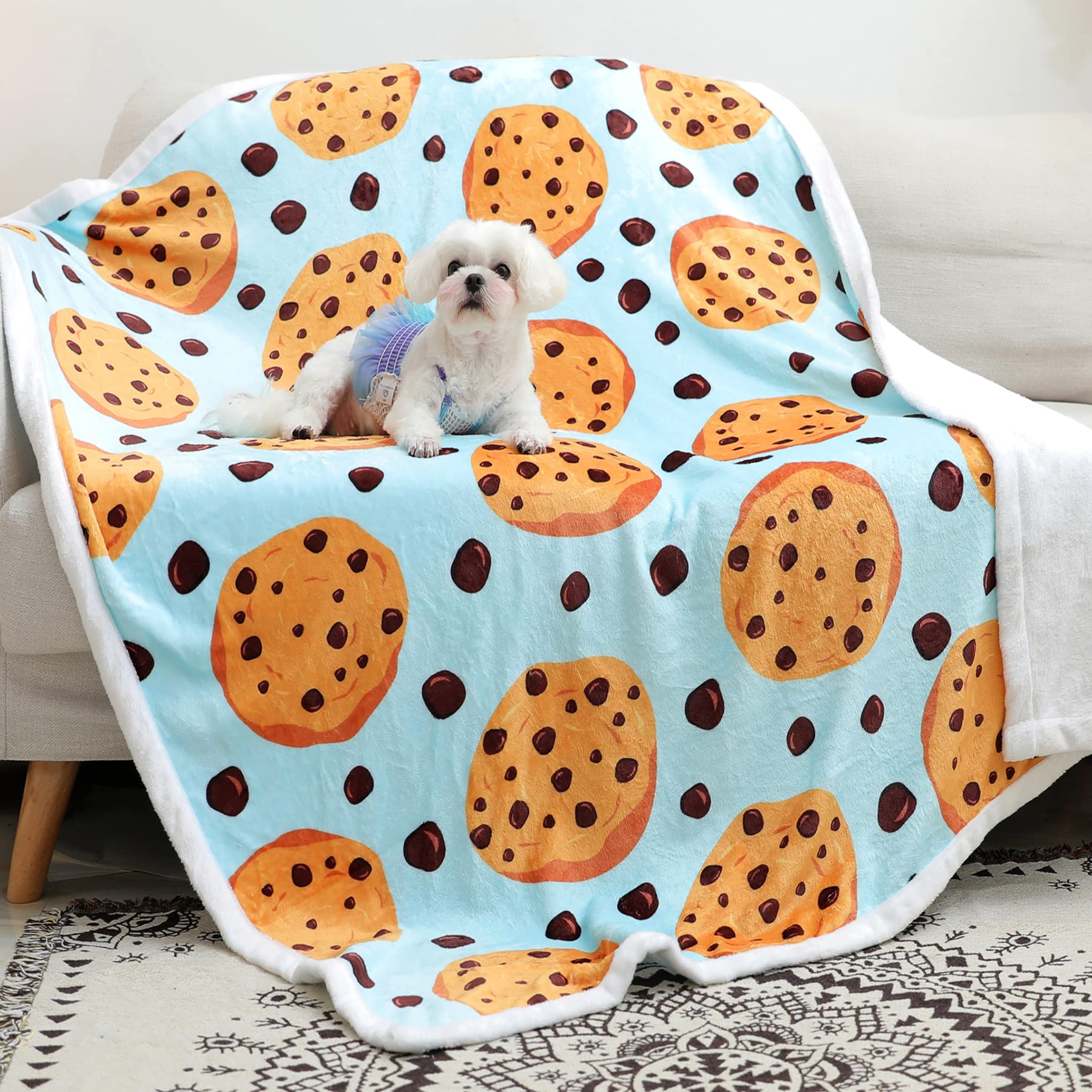 Jurllyshe Cute Cartoon Food Theme Throw Blanket Chocolate Cookies Pattern Fleece Blanket for Boys and Girls Funny Gifts for Kids and Adults (Cookies, 50"x60")