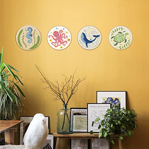 INFUNLY 4 Sets Embroidery Kit for Beginners with Sea Animals Pattern DIY Embroidery Kit for Adults Ocean Embroidery Art Kit Cross Stitch Kit for Adults with Plastic Embroidery Hoops Threads Needles