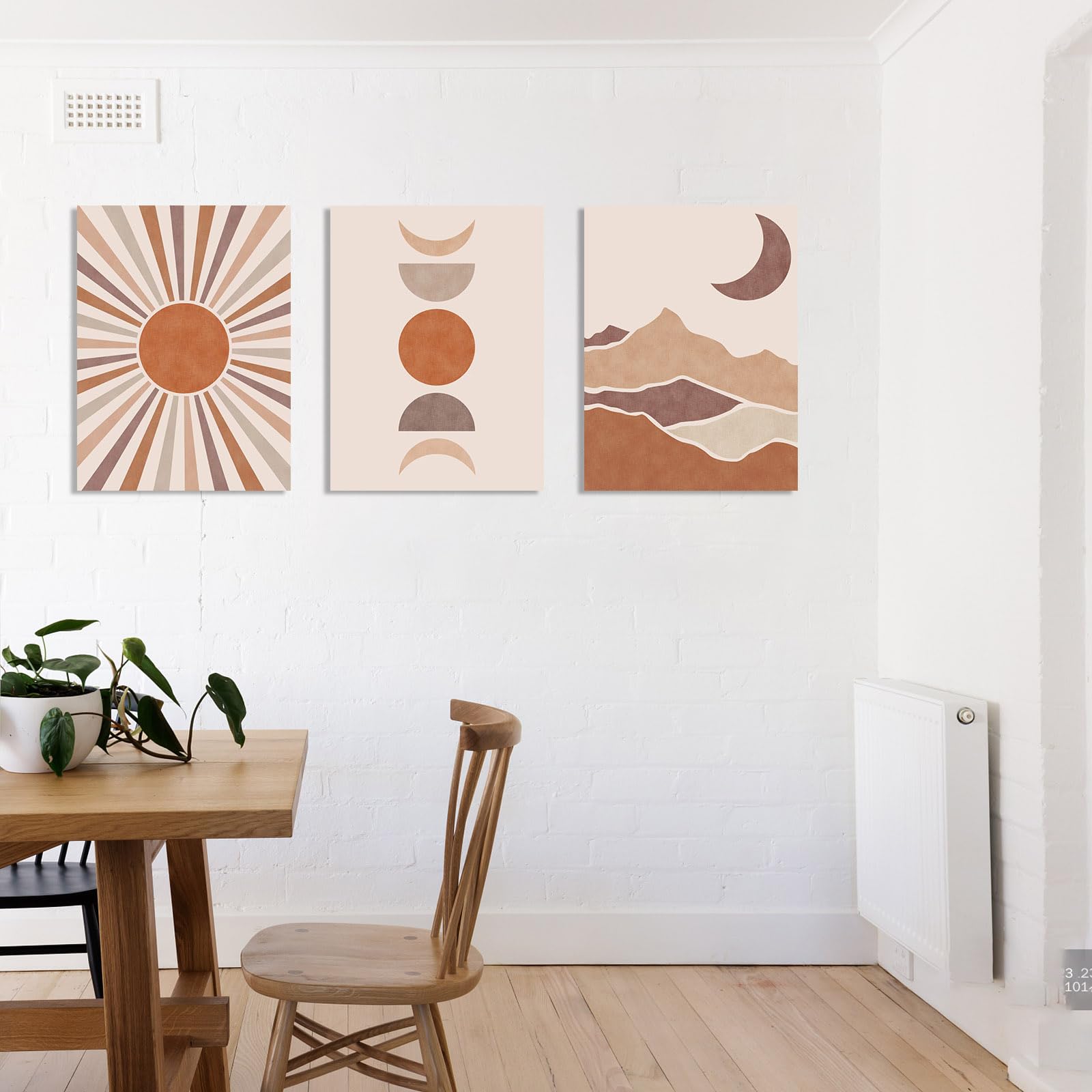 Boho Wall Art Prints, Boho Wall Decor, Mid Century Modern Wall Art Set of 3 Abstract Geometric Prints Beige Terracotta Minimalist Art, Canvas Framed Wall Art for Living Room Bedroom 16"x24"
