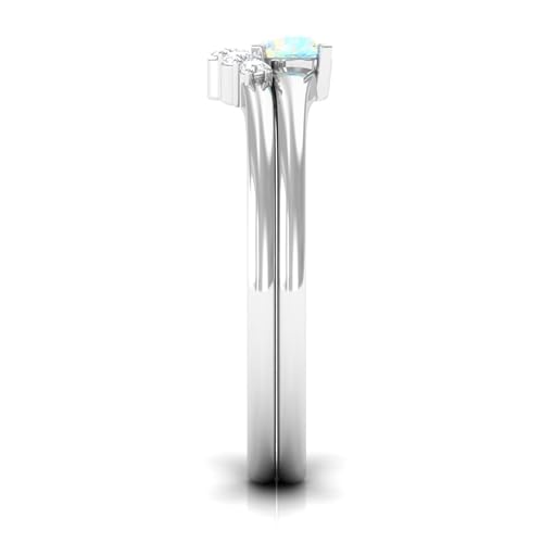 Certified Opal Diamond Wedding Ring Set, AAA Quality, Natural Rainbow Opal Engagement Ring with Enhancer, 14K White Gold, Size:US 12.00