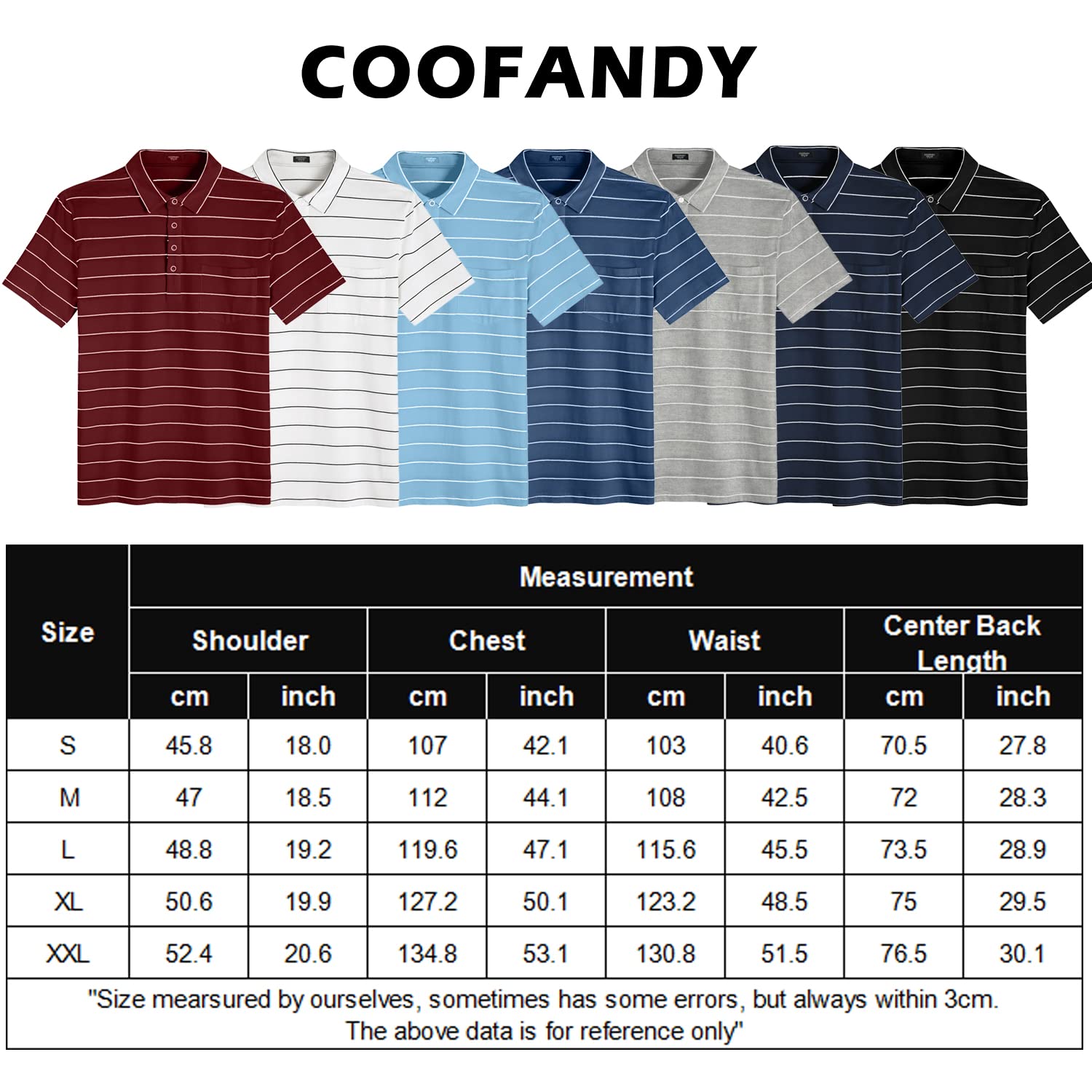 COOFANDY Men's Short Sleeve Polo Shirt Striped Golf Polo Shirts Regular Fit Golf Shirt with Pocket (Black, XX-Large)