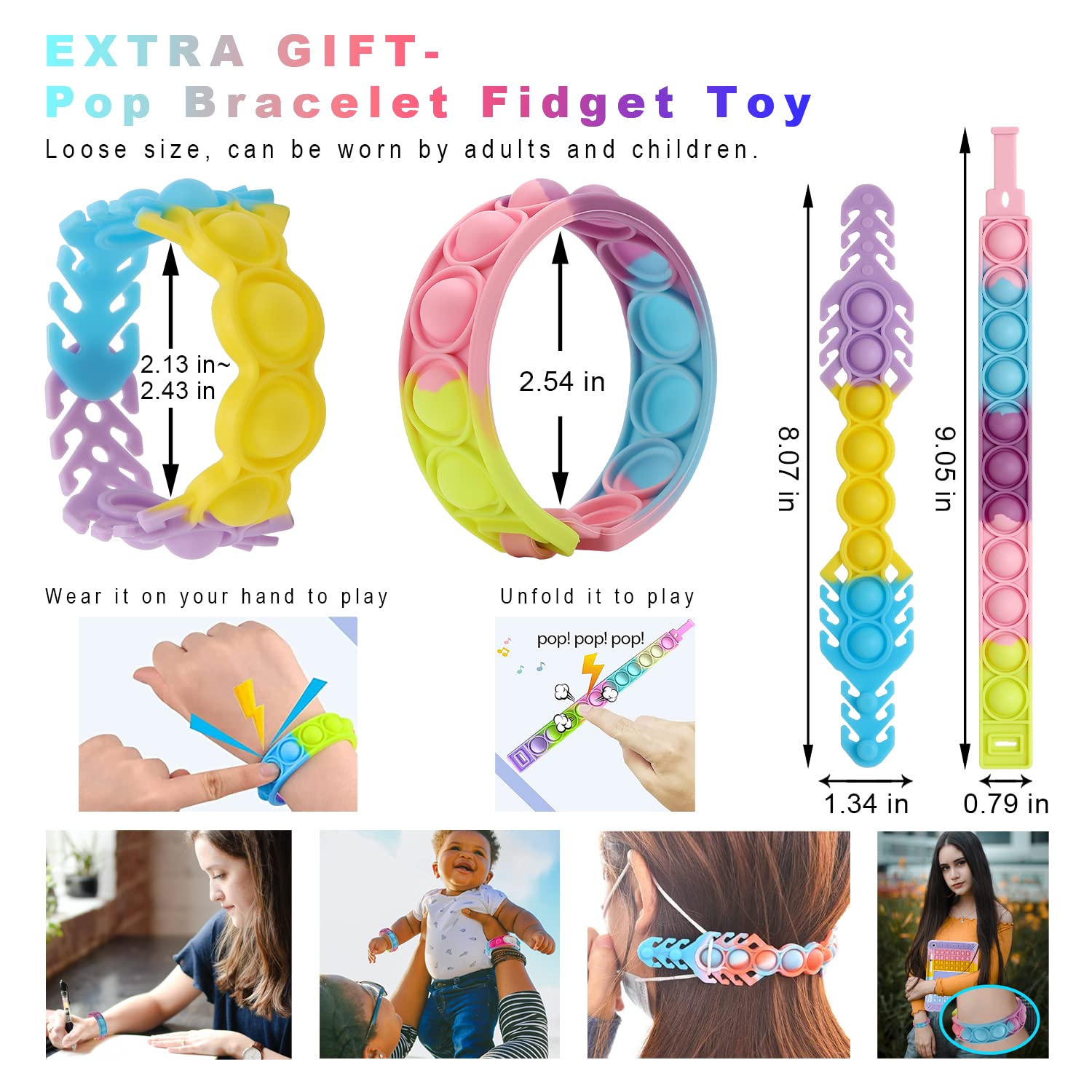 Case for iPad 9th/8th/7th Generation, 10.2 inch iPad Case with 6PCS Silicone Fidget Bubble Bracelet, Prner Case Shockproof Cover with Popit Fidget, Case with Pencil Holder and 1PCS Carrying Strap