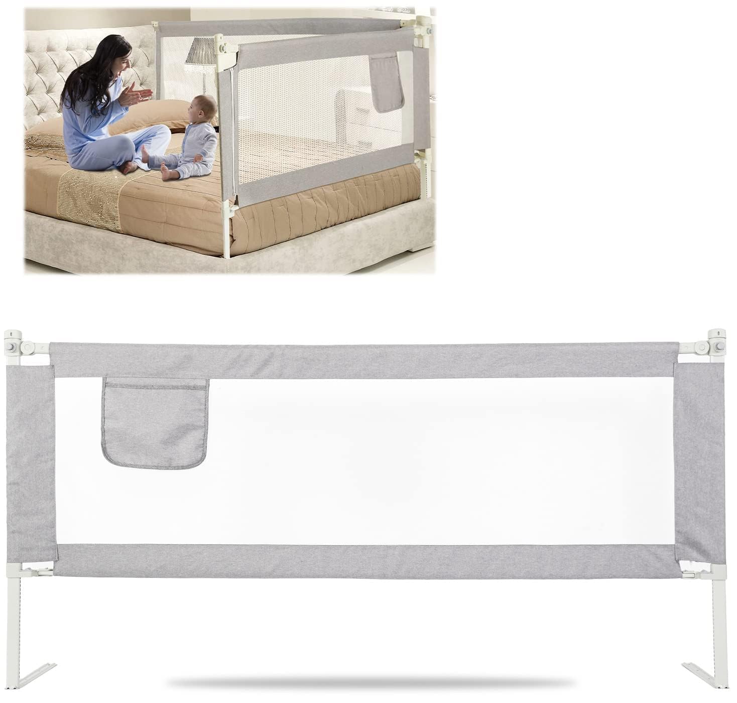 Cercoveu Bed Rail for Toddlers, Extra Tall(Height Adjustable) Specially Designed for Queen, King Size, California King Bed - Safety Baby Bed Guard Rails for Kids (One Side 78.7" x 27")