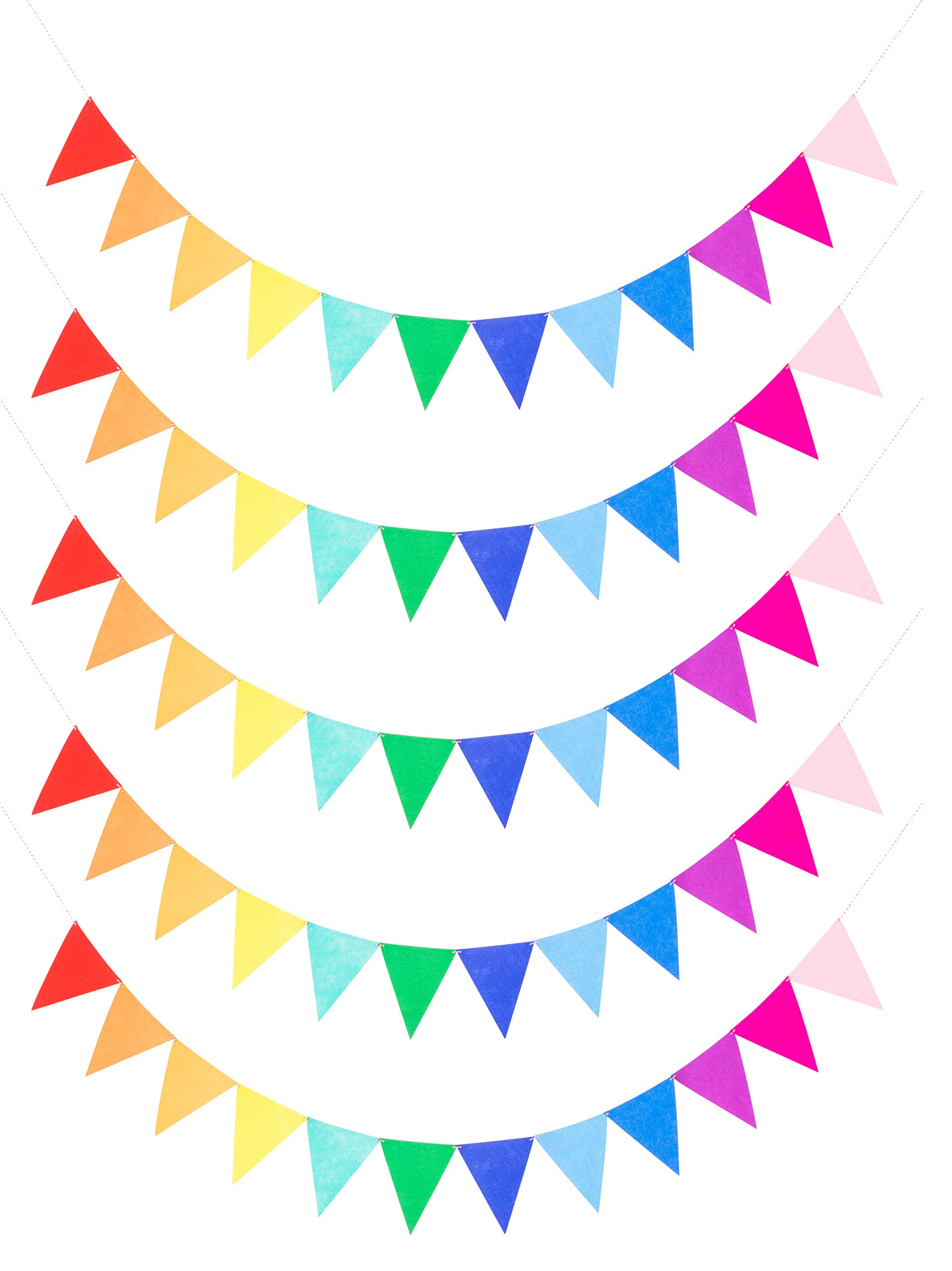 LOVENJOY 5 Assembled Felt Rainbow Banner Garlands, Colorful Pennant Buntings for Classroom or Birthday Party Decoration