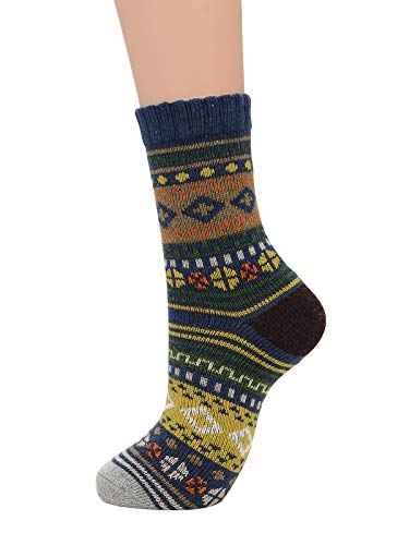 Century Star Mens Athletic Socks Warm Socks Cozy Wool Socks Hiking Trekking Crew Socks For Christmas 5 Pairs Multi Color One Size