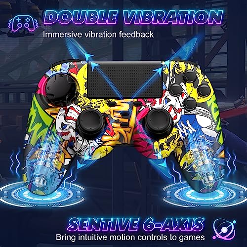 Nonbliep 2 Pack Wireless for PS4 Controller Compatible with Playstation 4/PS4 Slim/PS4 Pro with Turbo/6-Axis Motion Sensor/1000mAh Battery/Headphone Audio Replacement for PS4 Controller
