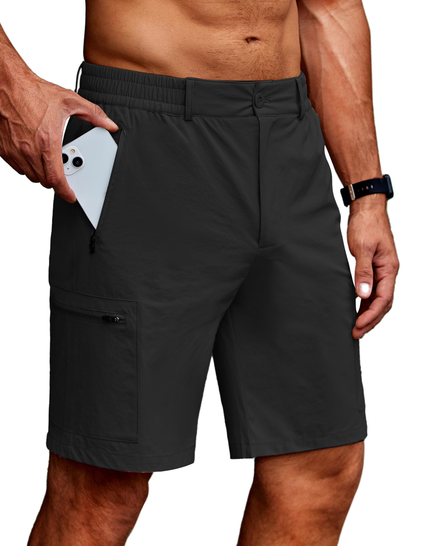 COOFANDY Mens Golf Shorts Quick Dry Stretch Hiking Cargo Shorts Lightweight Fishing Shorts with 5 Pockets Black