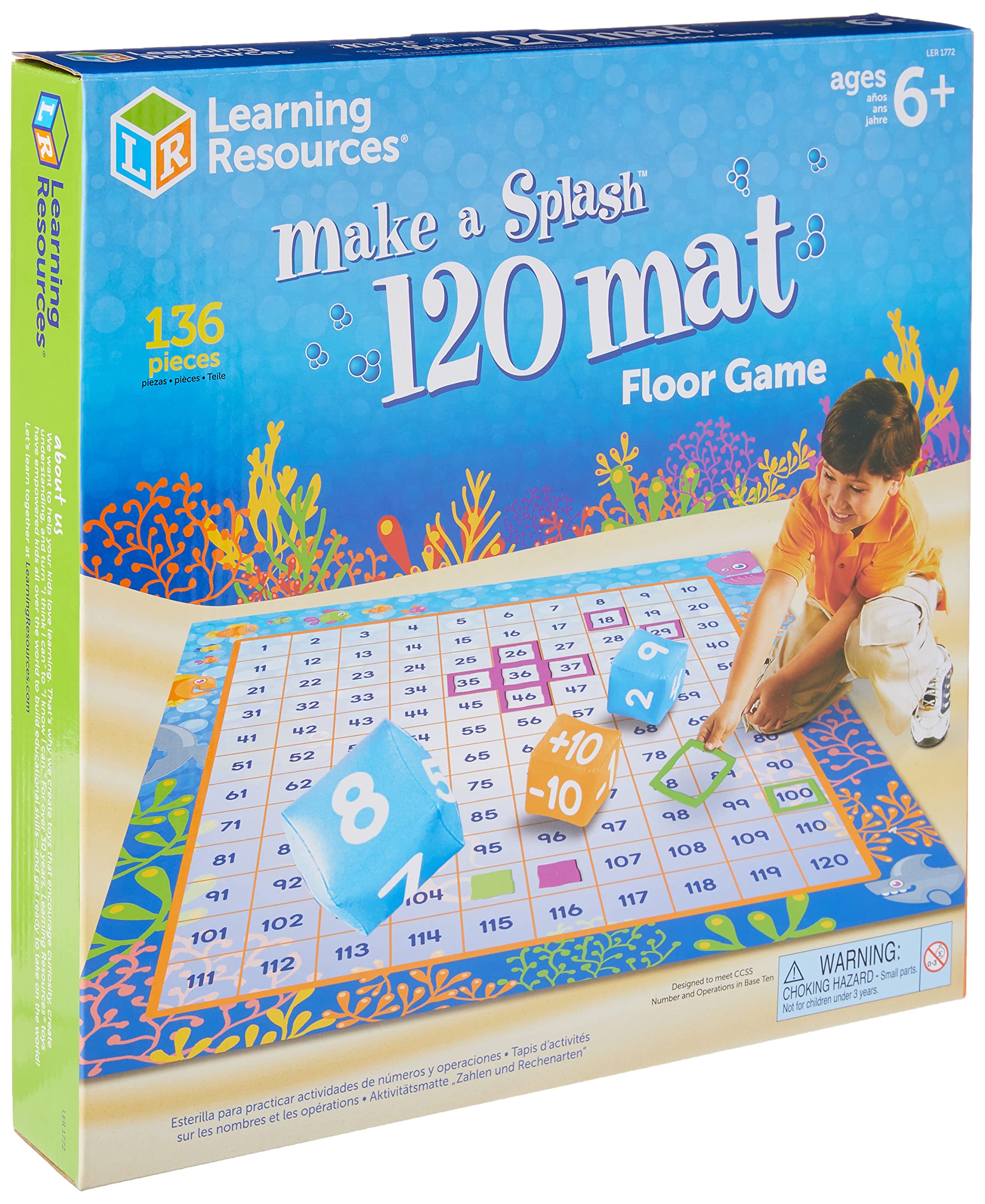 Learning Resources Make a Splash 120 Mat Floor Game, Addition/Subtraction - 136 Pieces, Ages 6+ Math Games for Kids, Educational Games