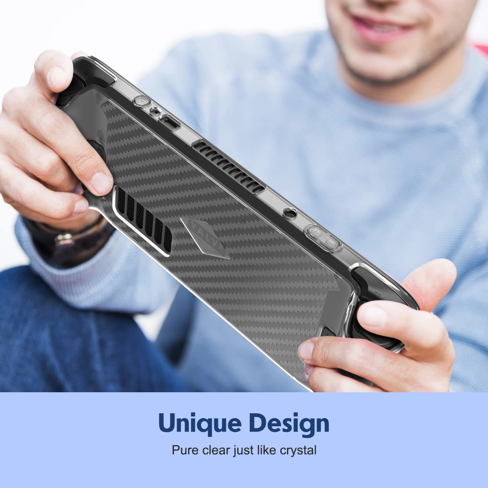 Case for Steam Deck, SENQAO Clear Case for Steam Deck, TPU Cover Protector with Full Protection, Shock-Absorption, Non-Slip Anti-Scratch Ergonomic Design, Soft Case Steam Desk Accessories