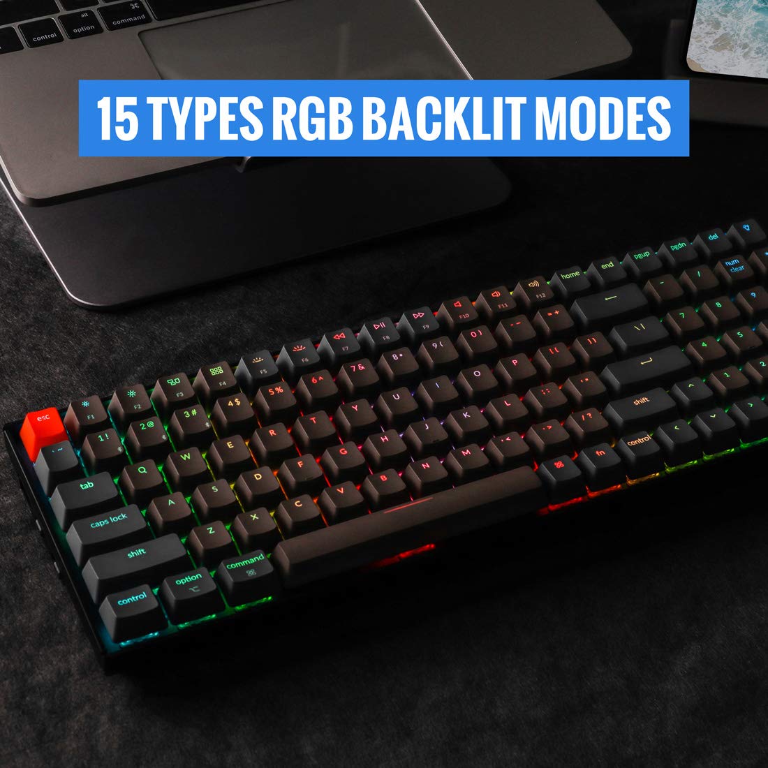 Keychron K4 RGB Bluetooth Mechanical Keyboard, Wired USB C Gaming Keyboard with Optical Blue Switch N-Key Rollover, Compact 100 Keys Computer Keyboard for Mac Windows PC Gamer - Version 2
