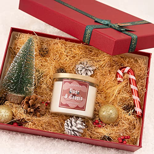 Goodpick Rose Scented Candles, Christmas Santa Candle Gift, Big Candles for Home Scented, Large Soy Candle for Living Room, 3 Wick Candles, 45 Hour Burn Time, 14.5 Oz, Includes Lid